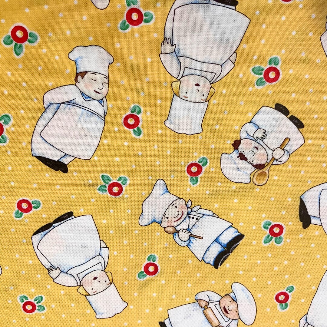 MARY ENGELBREIT Chef Fabric: Kitchen Capers on Yellow Cotton - Etsy