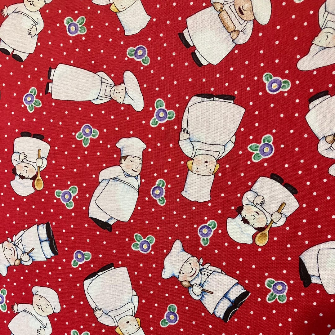 Retired MARY ENGELBREIT Kitchen Capers Chefs on Red Cotton Quilt Fabric ...