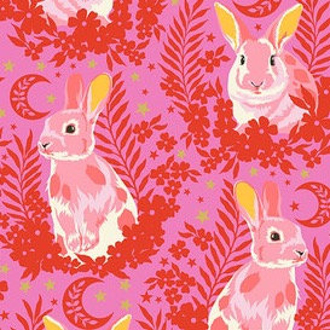 TULA PINK BESTIES Hop to It Blossom Pink Metallic Cotton Quilt Fabric ...