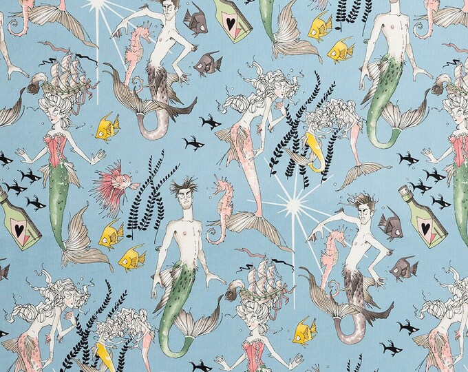 2019 GHASTLIE GHANTIS BLUE Mermen Mermaids Fabric Quilting Cotton the ...