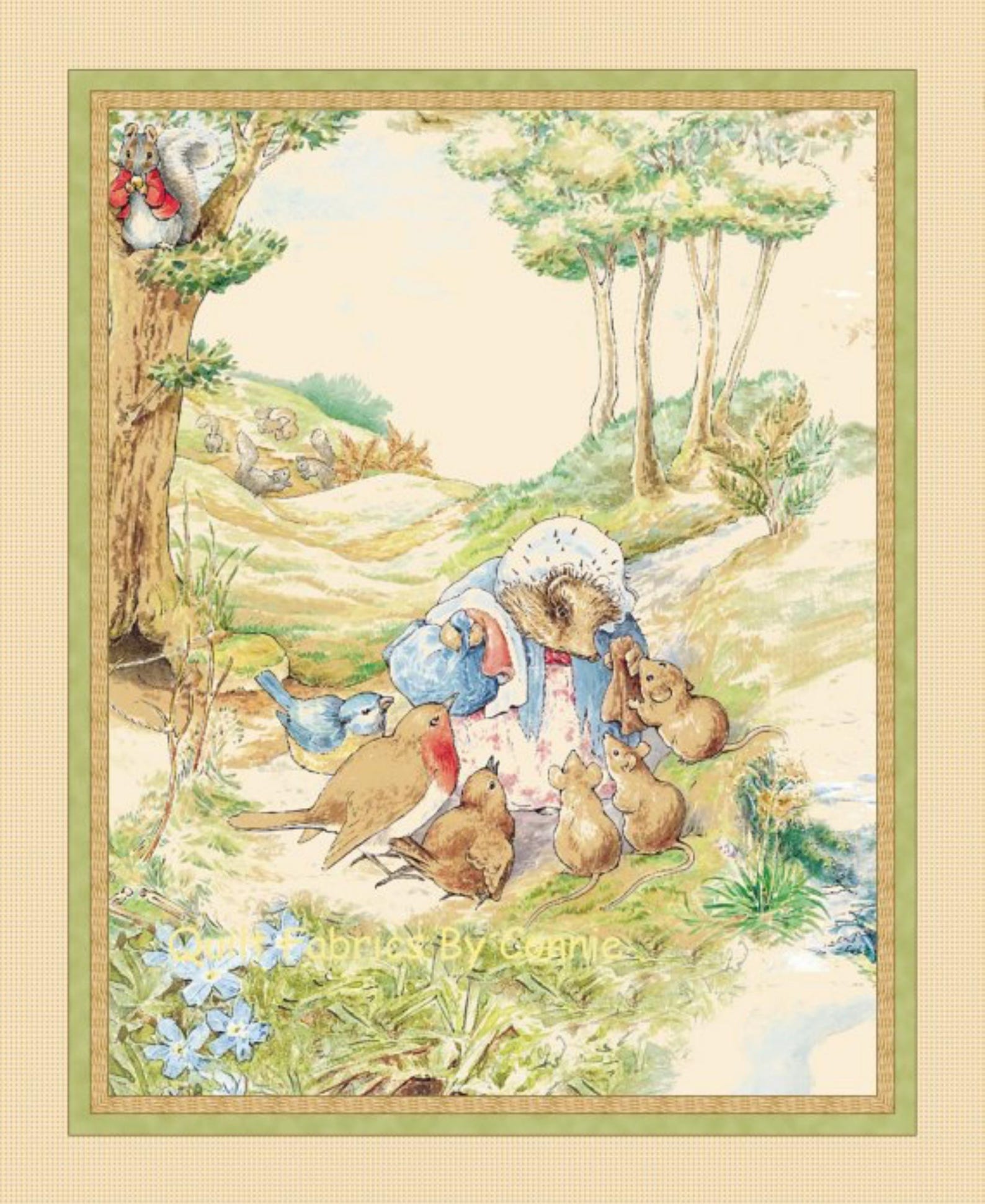 Mrs. Tiggy-winkle Fabric Panel: Beatrix Potter Nursery Quilt Cheater ...