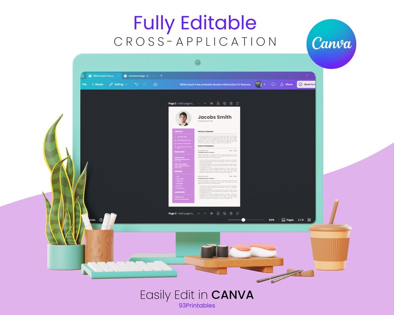 Editable Modern CV Resume Template | Professional Resume & Cover Letter ...