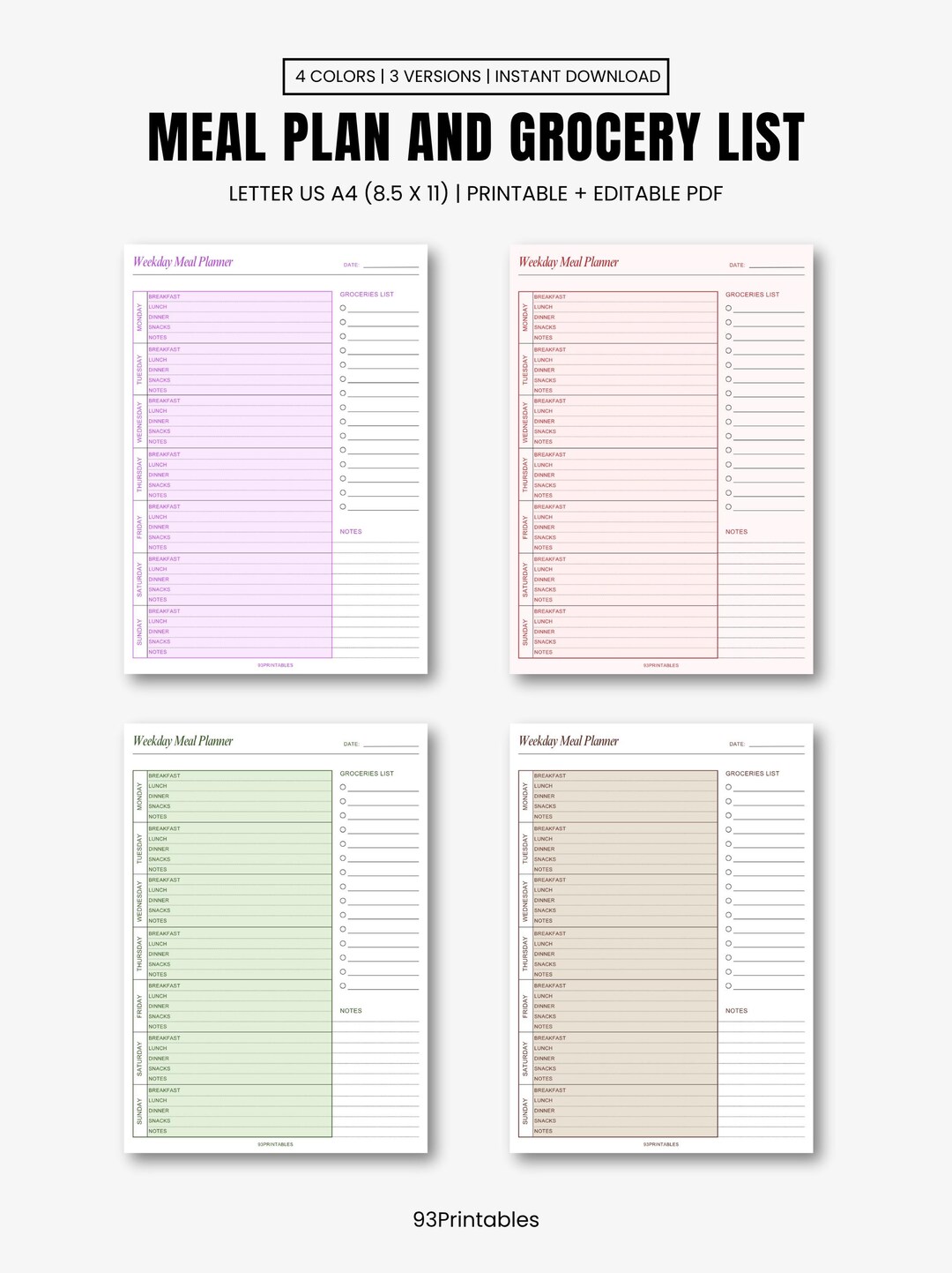 2026 Meal Planner Printable | Weekly Meal & Grocery List Template ...