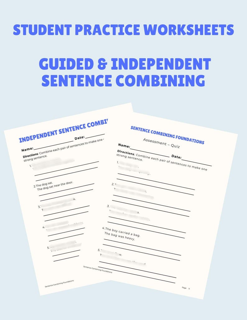 Sentence Combining Worksheets Grades 3–4 | Writing and Grammar Practice ...