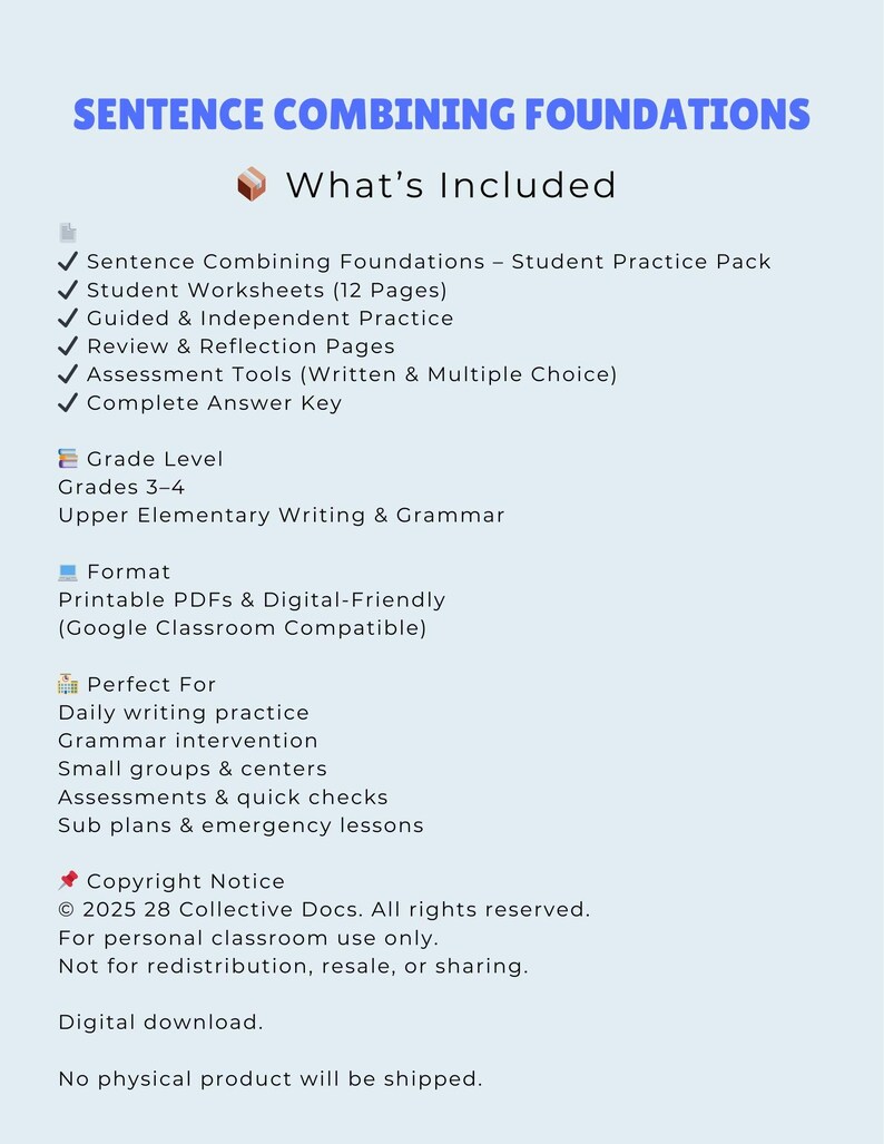 Sentence Combining Worksheets Grades 3–4 | Writing and Grammar Practice ...