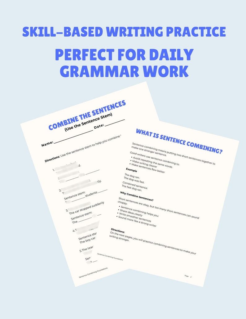 Sentence Combining Worksheets Grades 3–4 | Writing and Grammar Practice ...