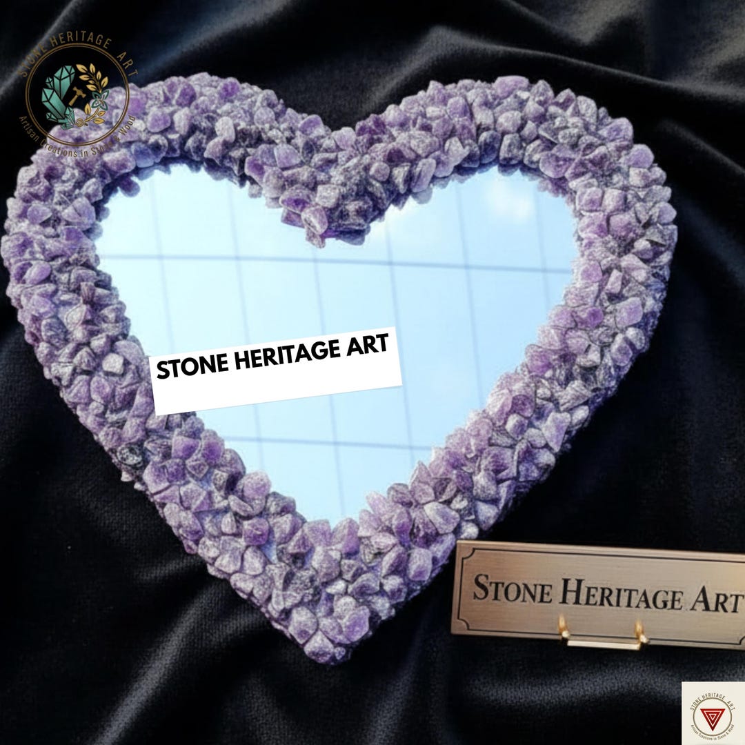 Amethyst Heart Wall Mirror | Handcrafted Gemstone Decor | Unique ...