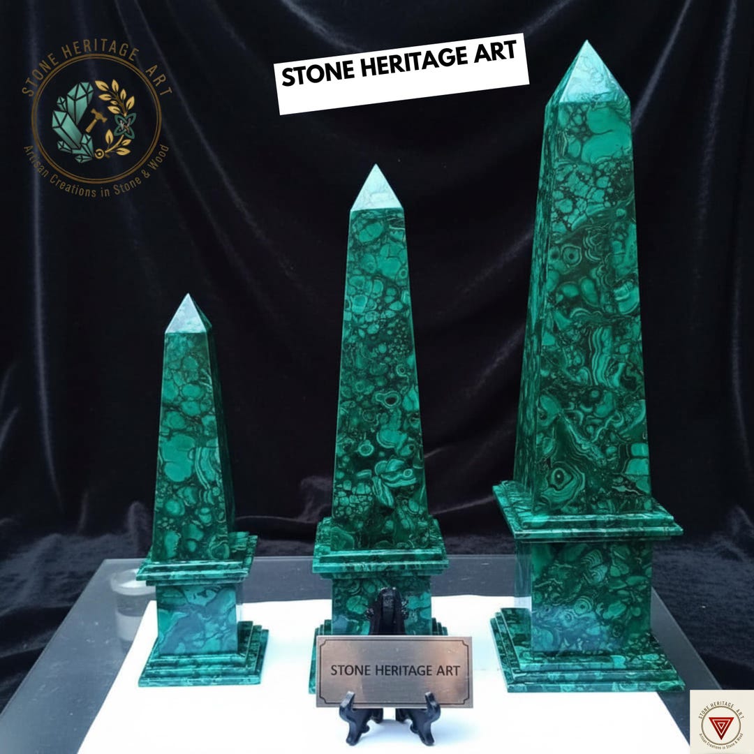 Hand-carved Malachite Obelisk Set – Green Gemstone Decor - Etsy