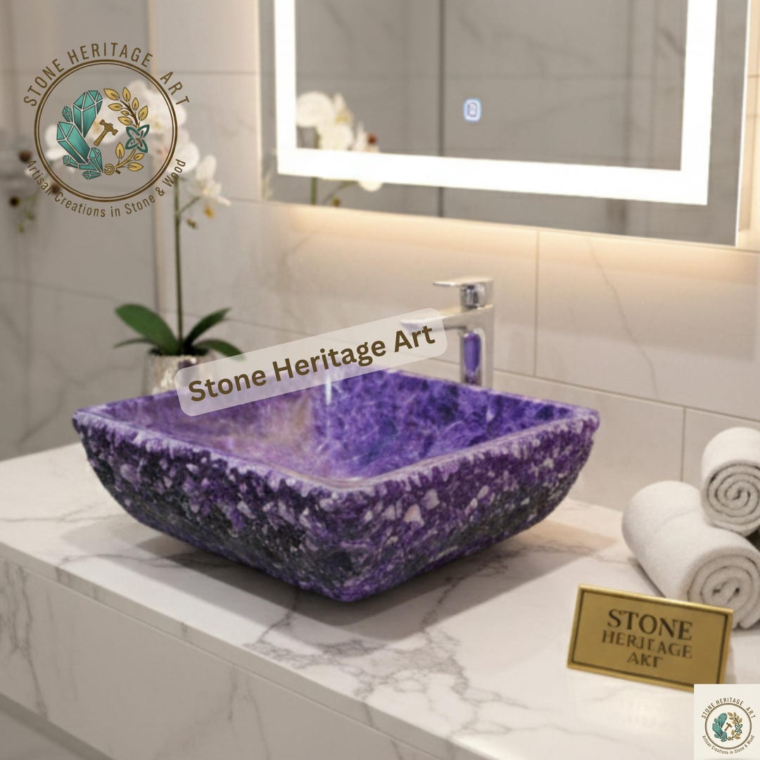 Amethyst Sink, Square Vessel Sink for Bathroom, Natural Stone Sink,hand ...