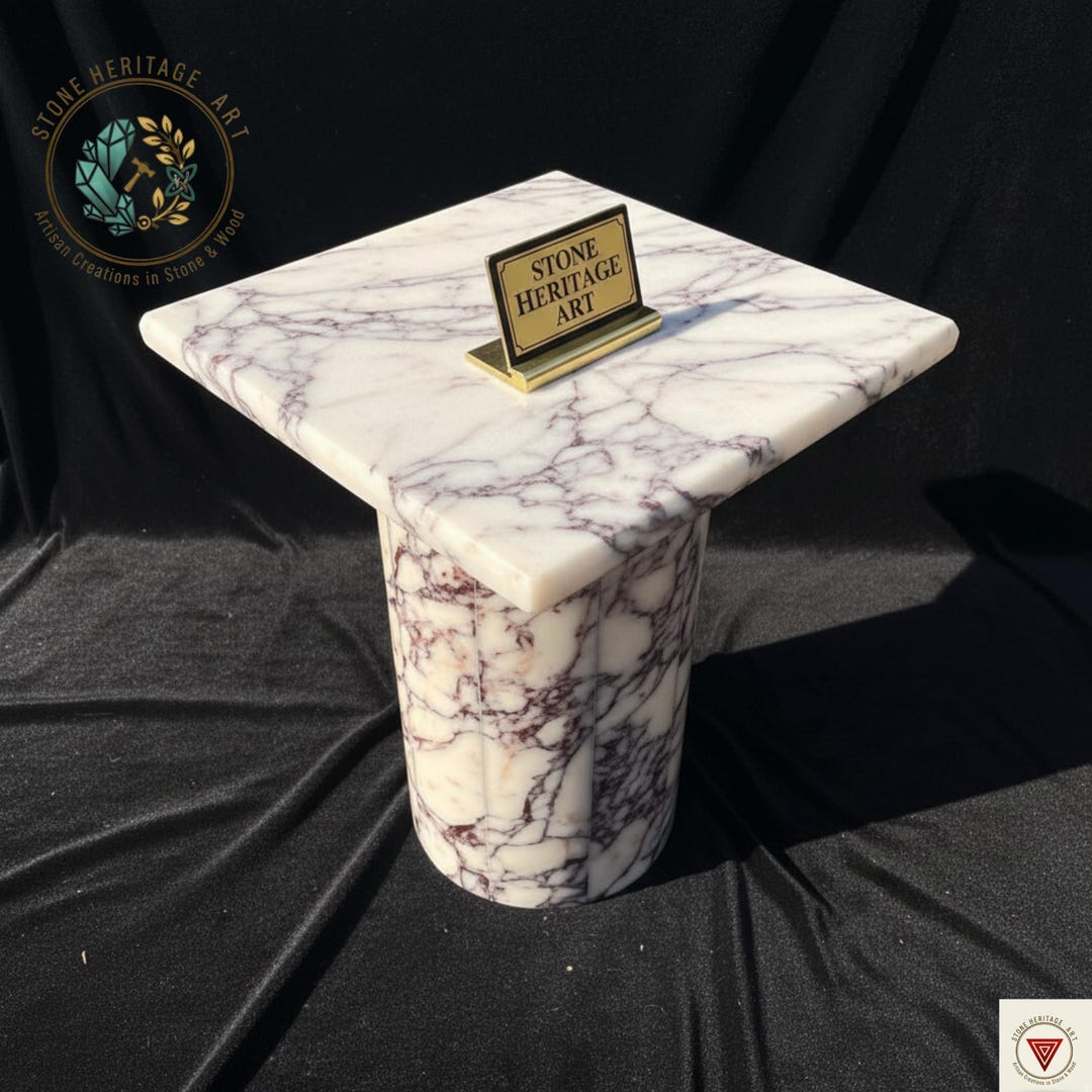 Calacatta Viola Marble Plinth | Square Side Table With Purple Veining ...