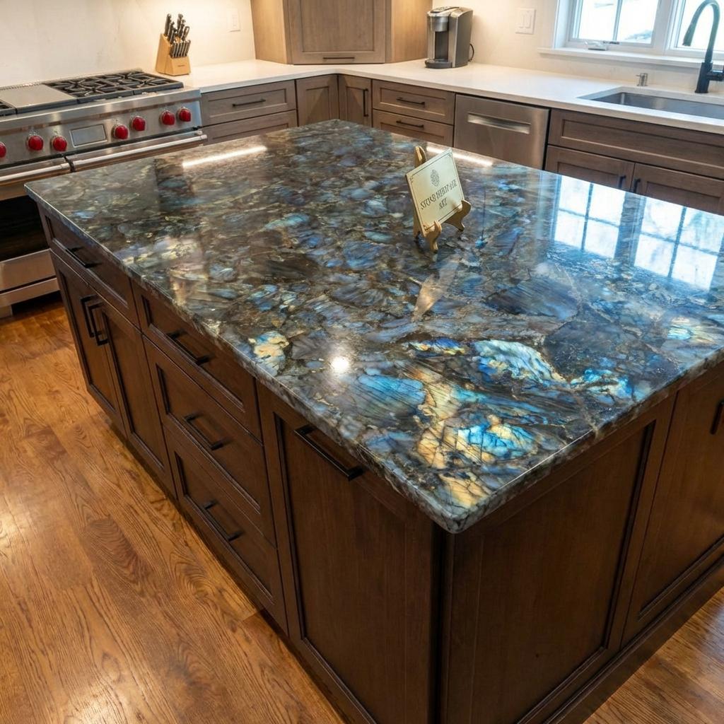 Blue Labradorite Kitchen Island Top | Lemurian Blue Granite Slab ...