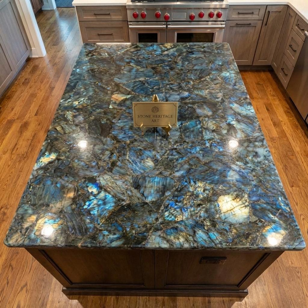 Blue Labradorite Kitchen Island Top | Lemurian Blue Granite Slab ...