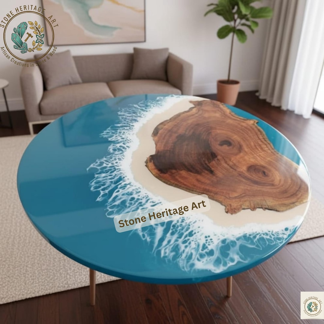 Ocean Wooden Coffee Tabletop, Epoxy River Ocean Blend Table, Live Edge ...