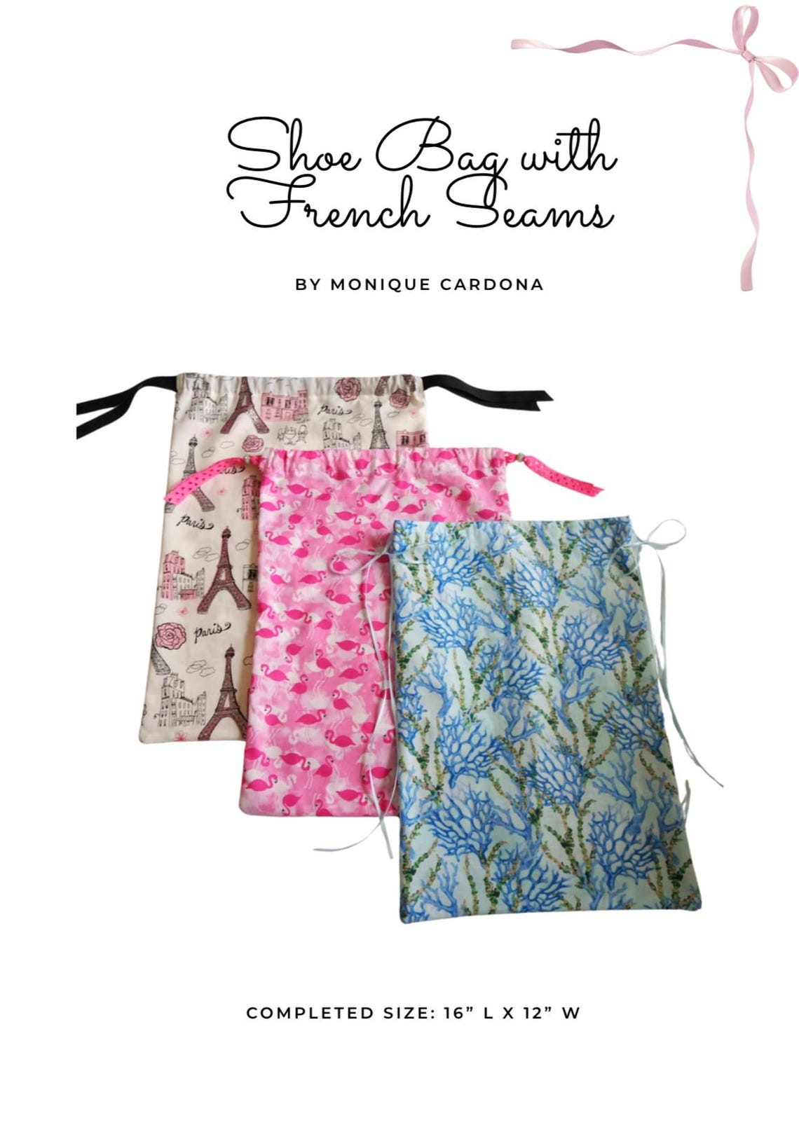 Drawstring Shoe Bag Sewing Pattern PDF | Travel Dust Bag Sewing ...