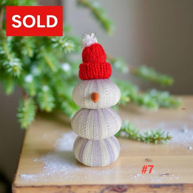 She Shells Art - Handmade Natural Sea Urchin Snowman - Christmas Decor ...