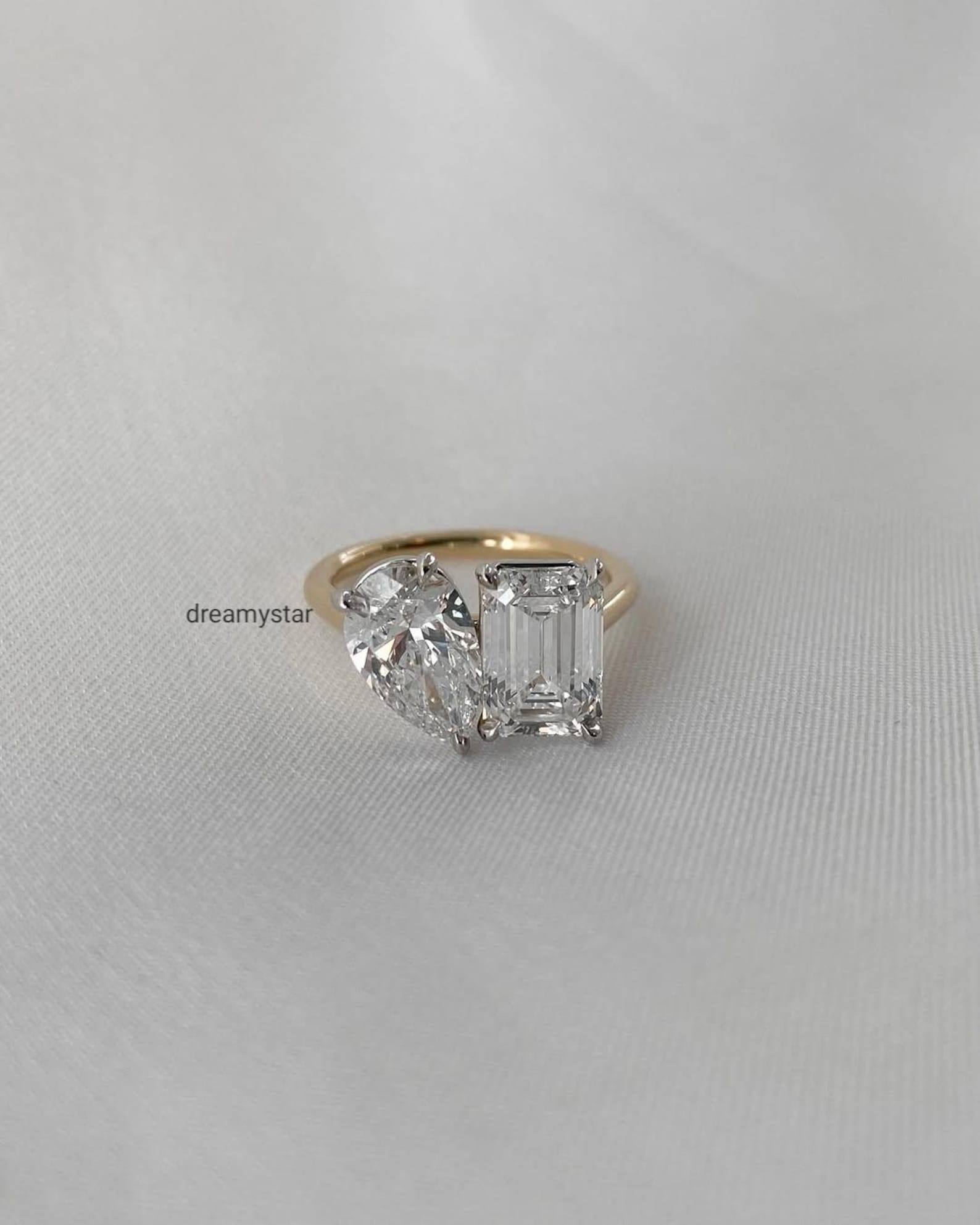 Anillo de compromiso Toi et Moi (tú y yo) / Anillo de corte pera y ...