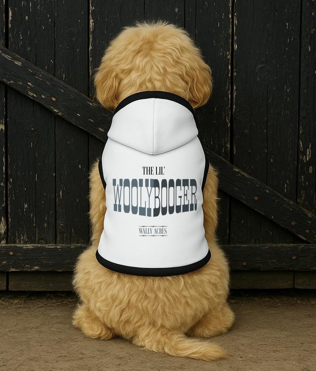 The Lil’ Wooly Booger Dog Hoodie: 100% Soft Polyester, White With Black ...