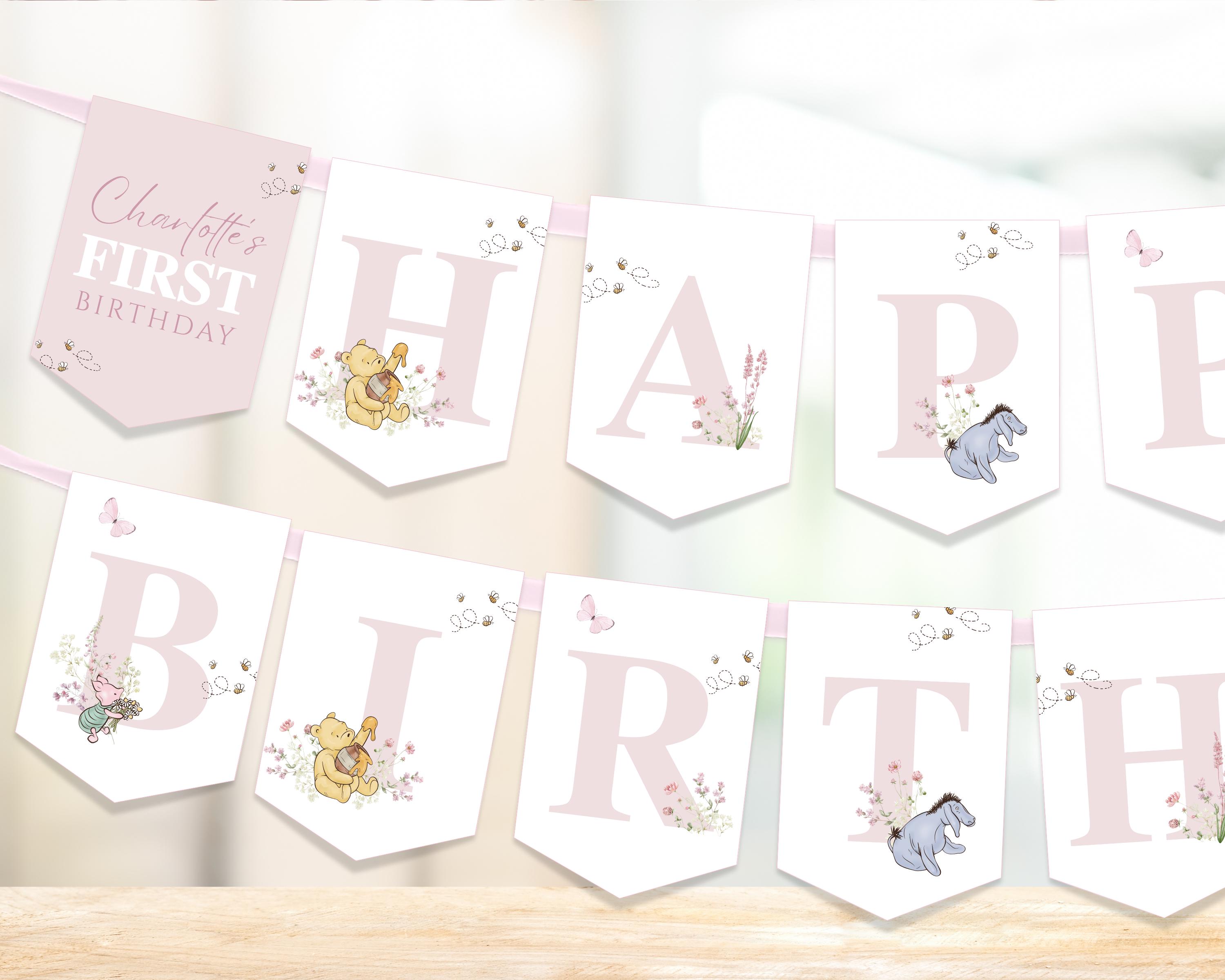 Editable Classic Winnie the Pooh Birthday Banner, Girl Party Decor ...