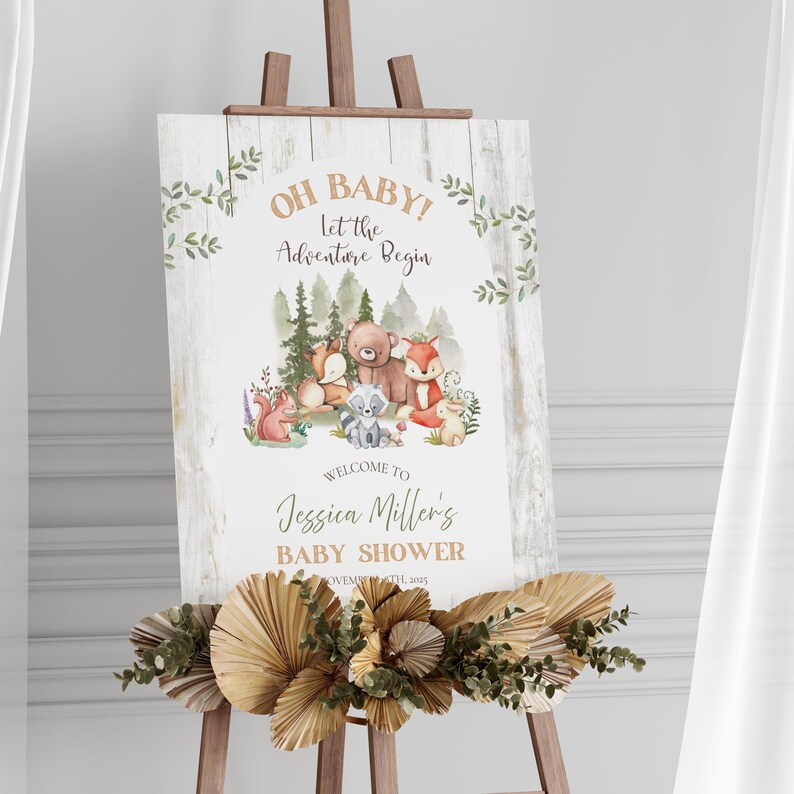 Editable Woodland Baby Shower Welcome Sign Forest Animals Oh Baby ...