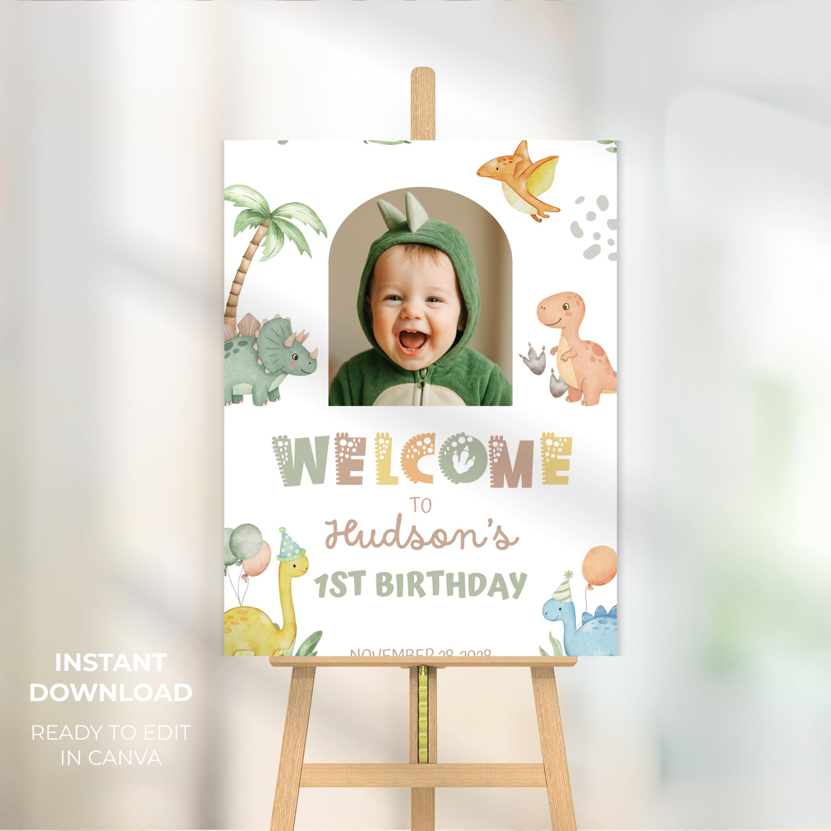 Editable Dinosaur Birthday Welcome Sign With Photo, Boy Dino Party ...
