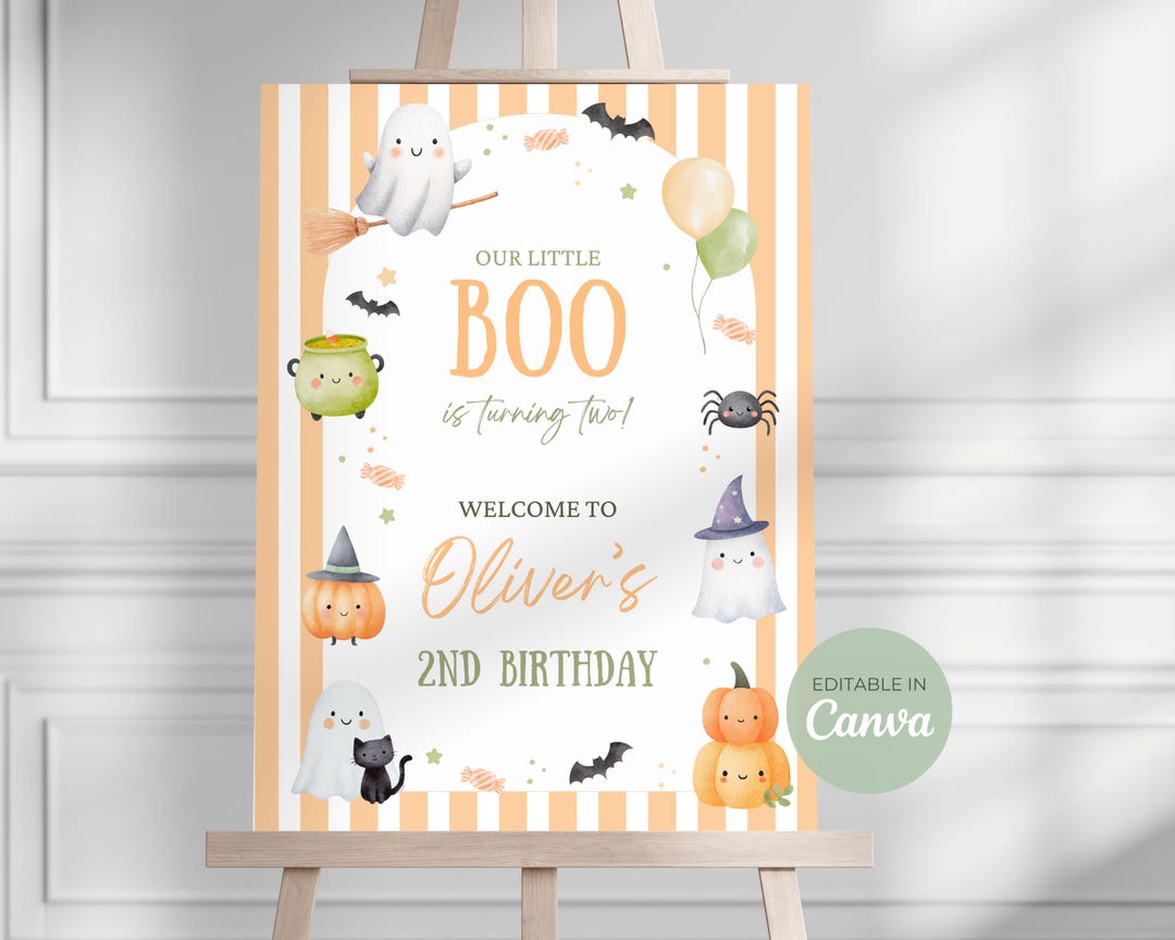 Our Little Boo is Turning Two Welcome Sign Halloween 2nd Birthday ...