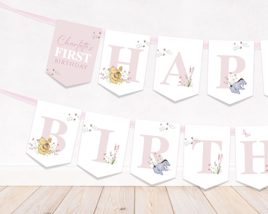 Editable Classic Winnie the Pooh Birthday Banner, Girl Party Decor ...