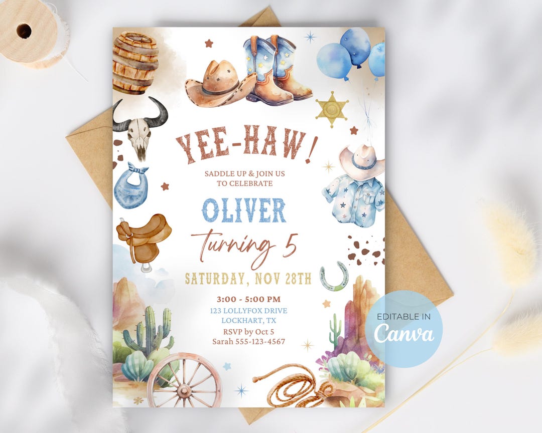 Editable Cowboy Birthday Invitation Kid Western Invitation Saddle up ...