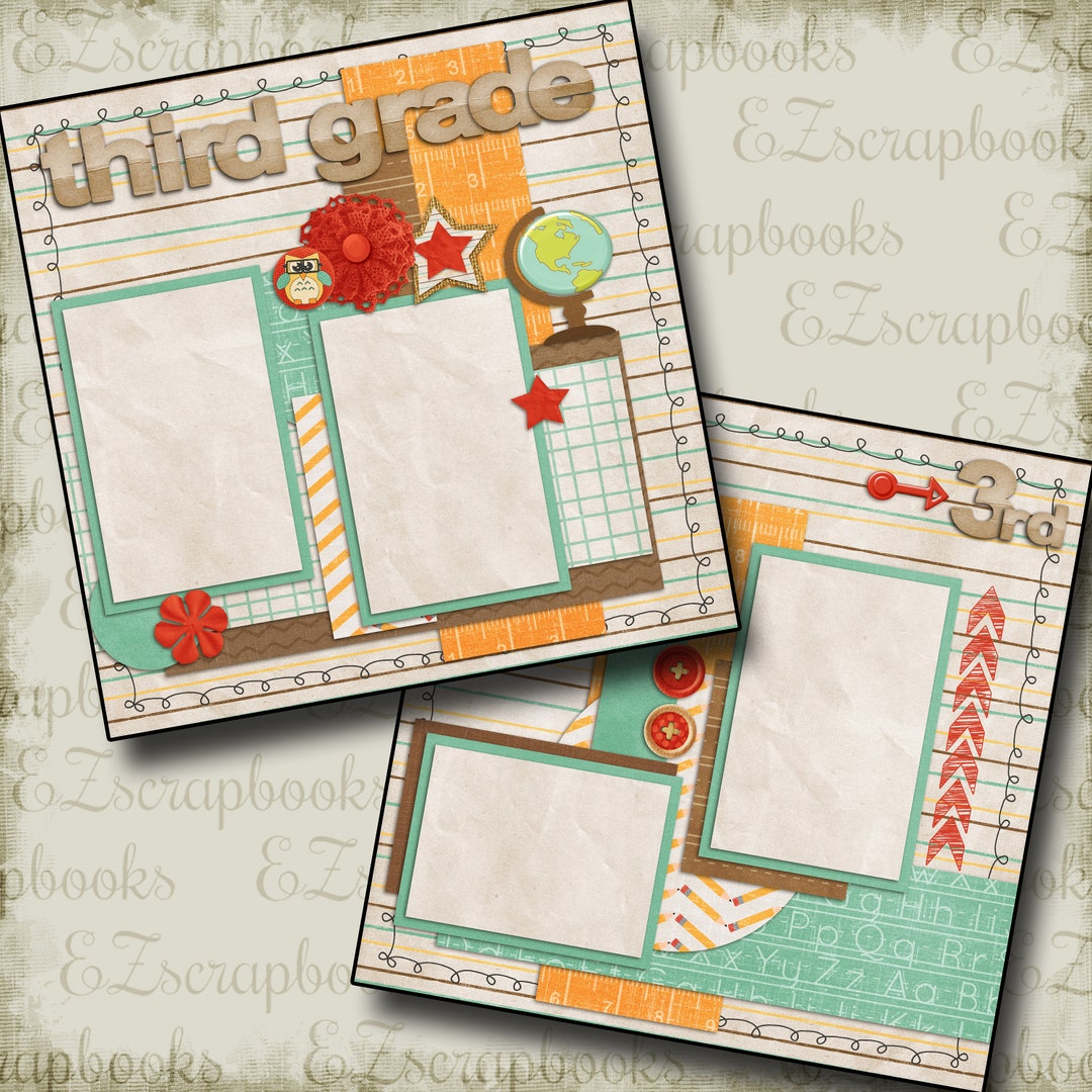 Third Grade School 2 Premade Printed Scrapbook Pages EZ Layout 839 - Etsy