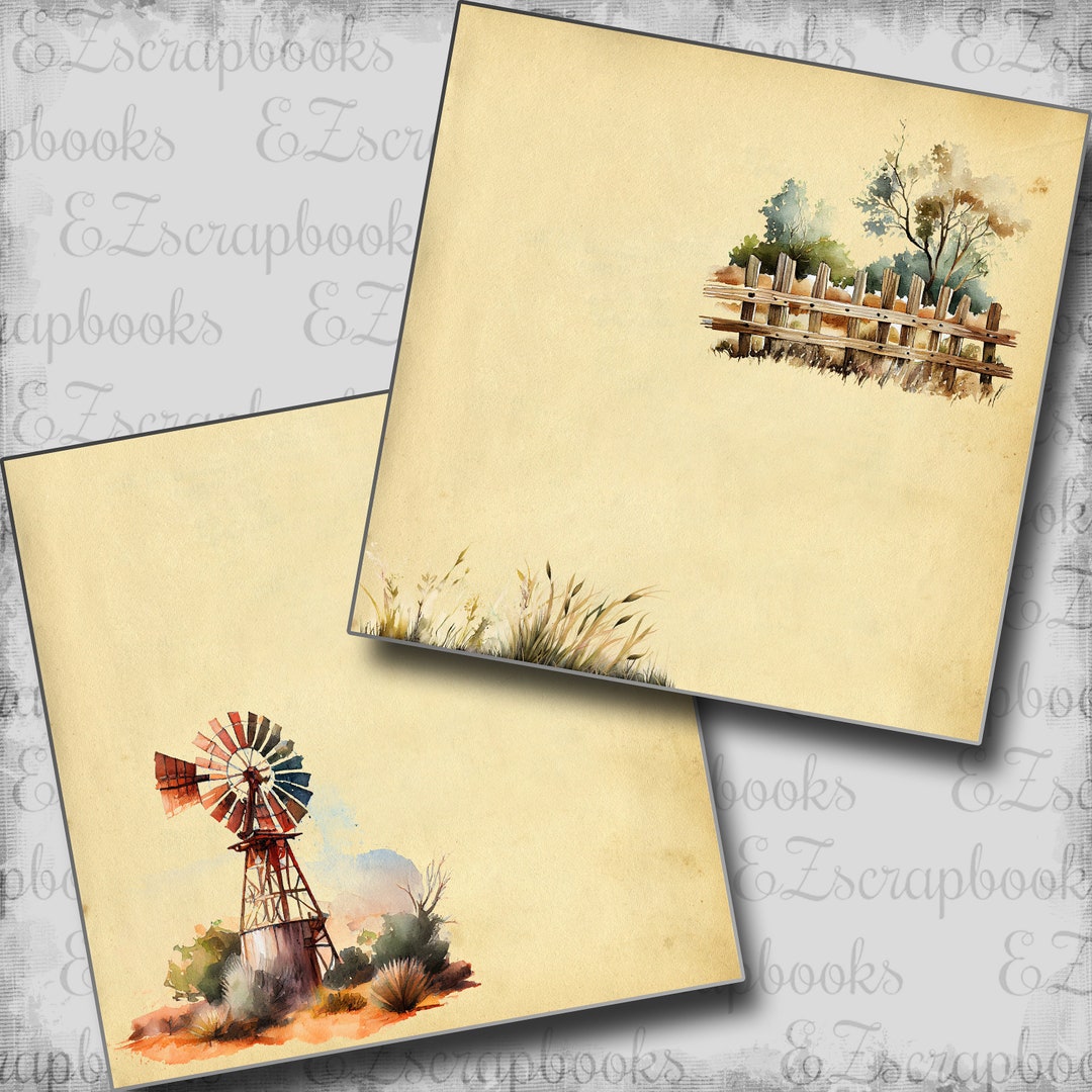 Windmills & Farm Fences NPM - Western - 2 Premade Scrapbook Pages - EZ ...