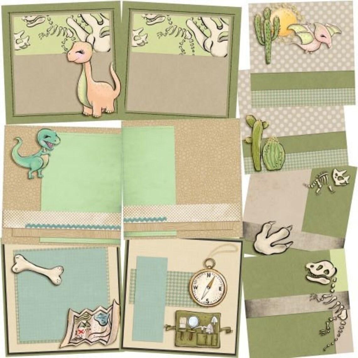 Dino Dig Background Pages Digital Scrapbook Page Bundle - Etsy