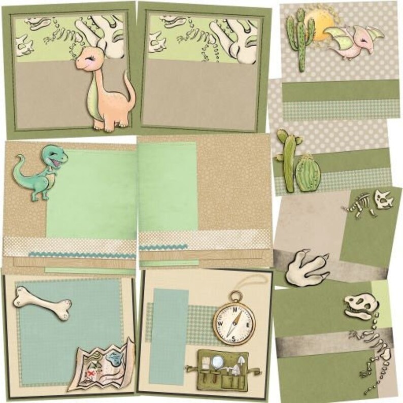 Dino Dig Background Pages Digital Scrapbook Page Bundle - Etsy