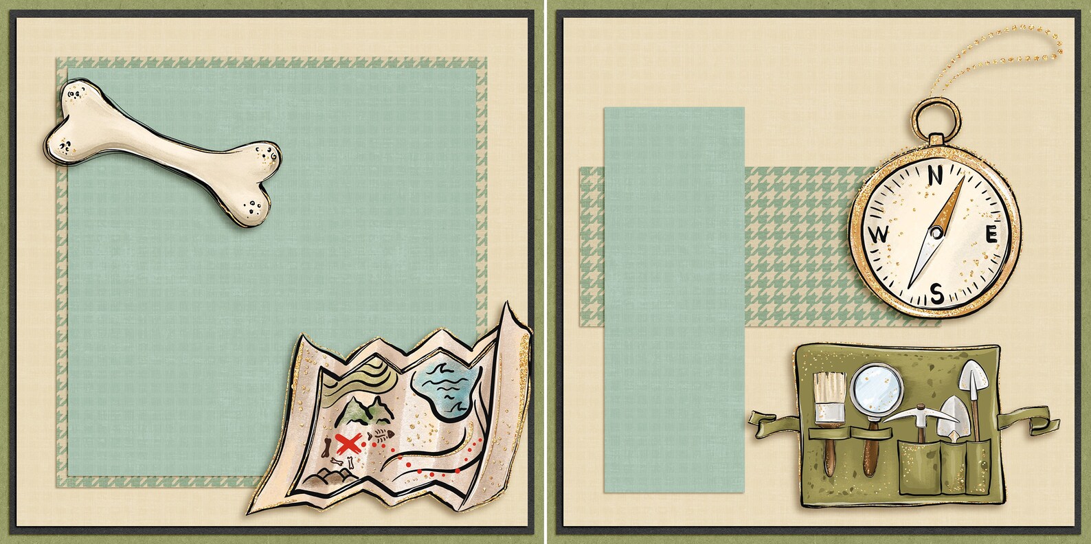 Dino Dig Background Pages Digital Scrapbook Page Bundle - Etsy