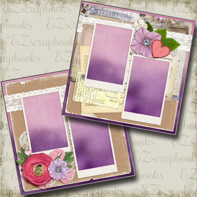February 2 Premade Scrapbook Pages EZ Layout 4824 - Etsy