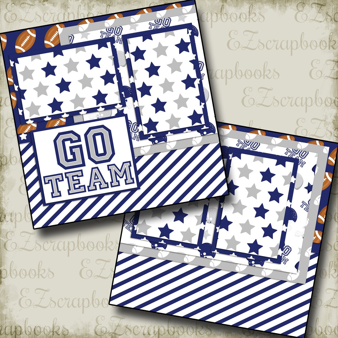 GO TEAM Blue 2 Premade Scrapbook Pages EZ Layout 6 - Etsy