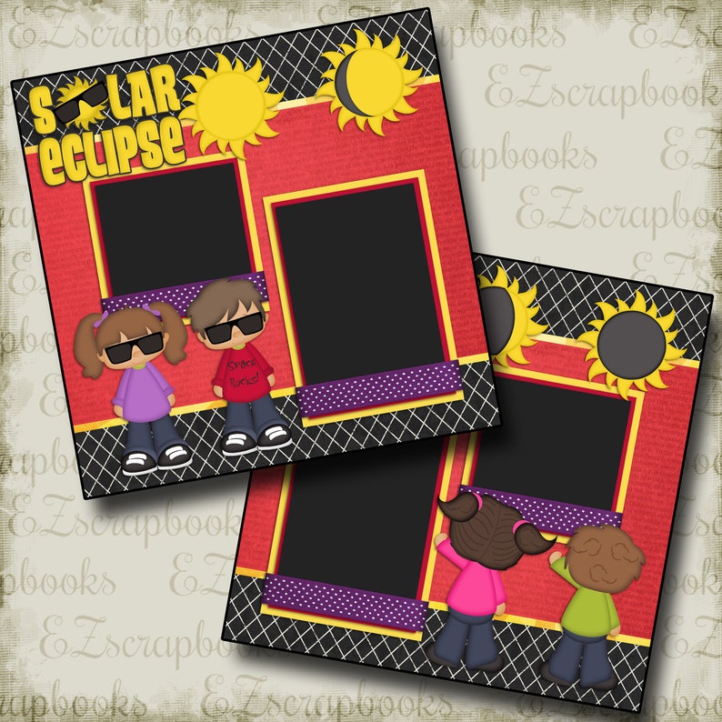 SOLAR ECLIPSE 2 Premade Scrapbook Pages EZ Layout 493 - Etsy