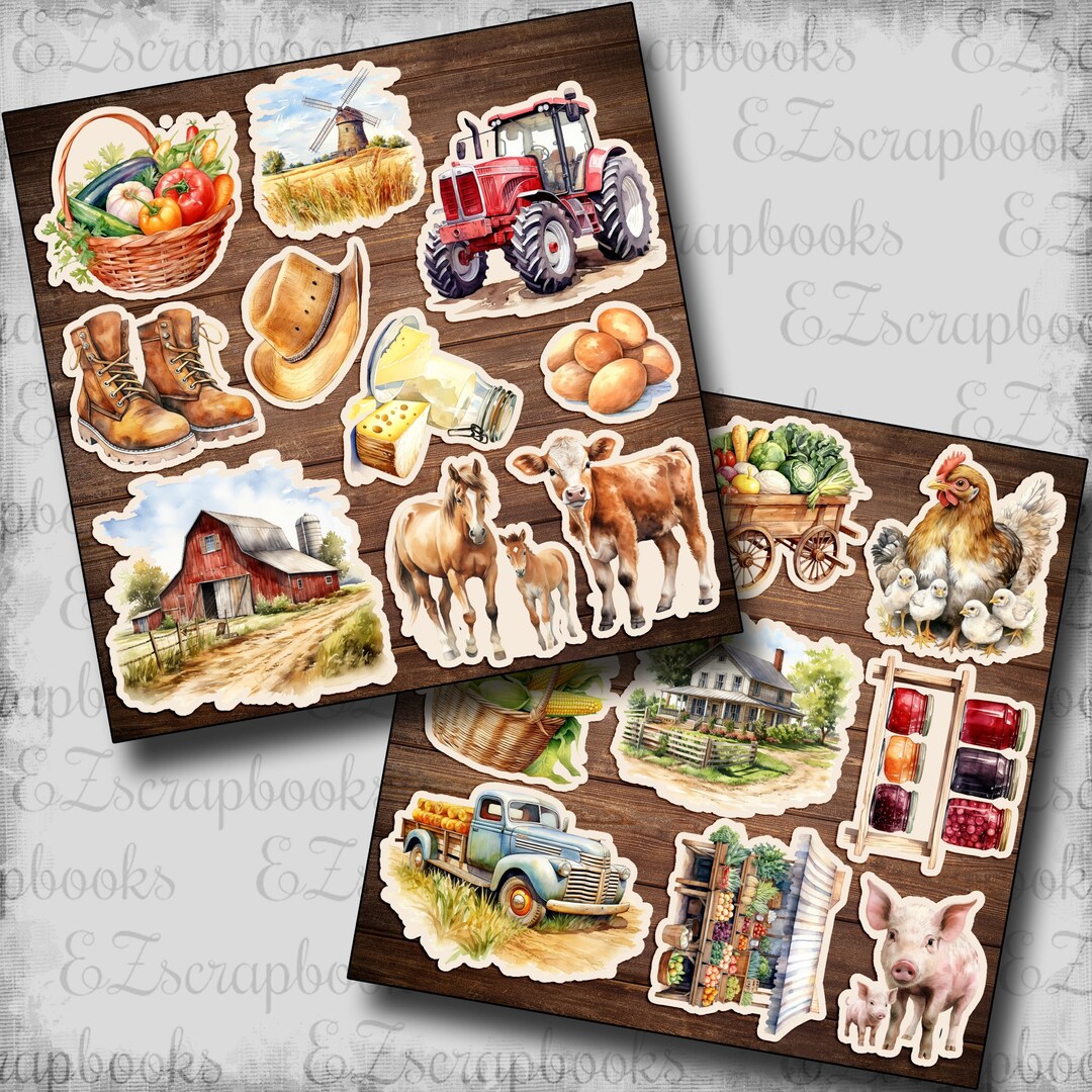 Down Onthe Farm Clip Art Sheets - 2 Premade Scrapbook Pages - EZ Layout ...