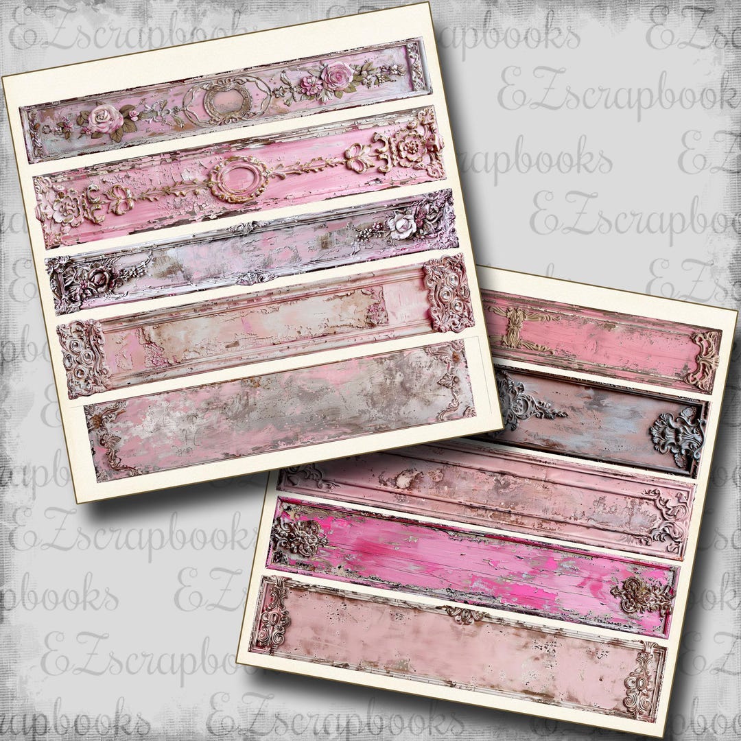Pink Shabby Chic Borders Clip Art Sheets 2 Premade Scrapbook Pages EZ ...
