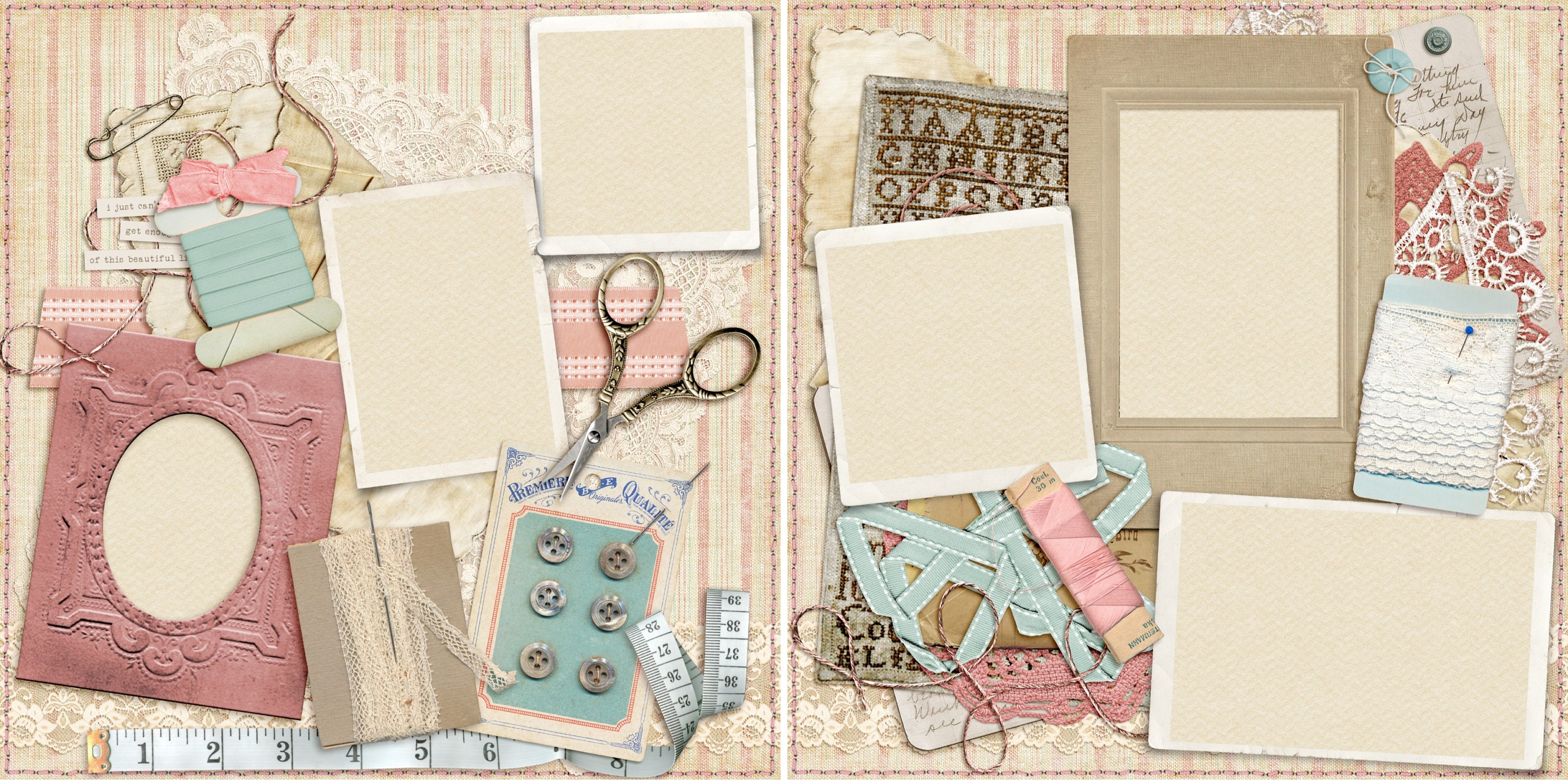 Vintage Sewing 2 Premade Scrapbook Pages EZ Layout 4268 | Etsy