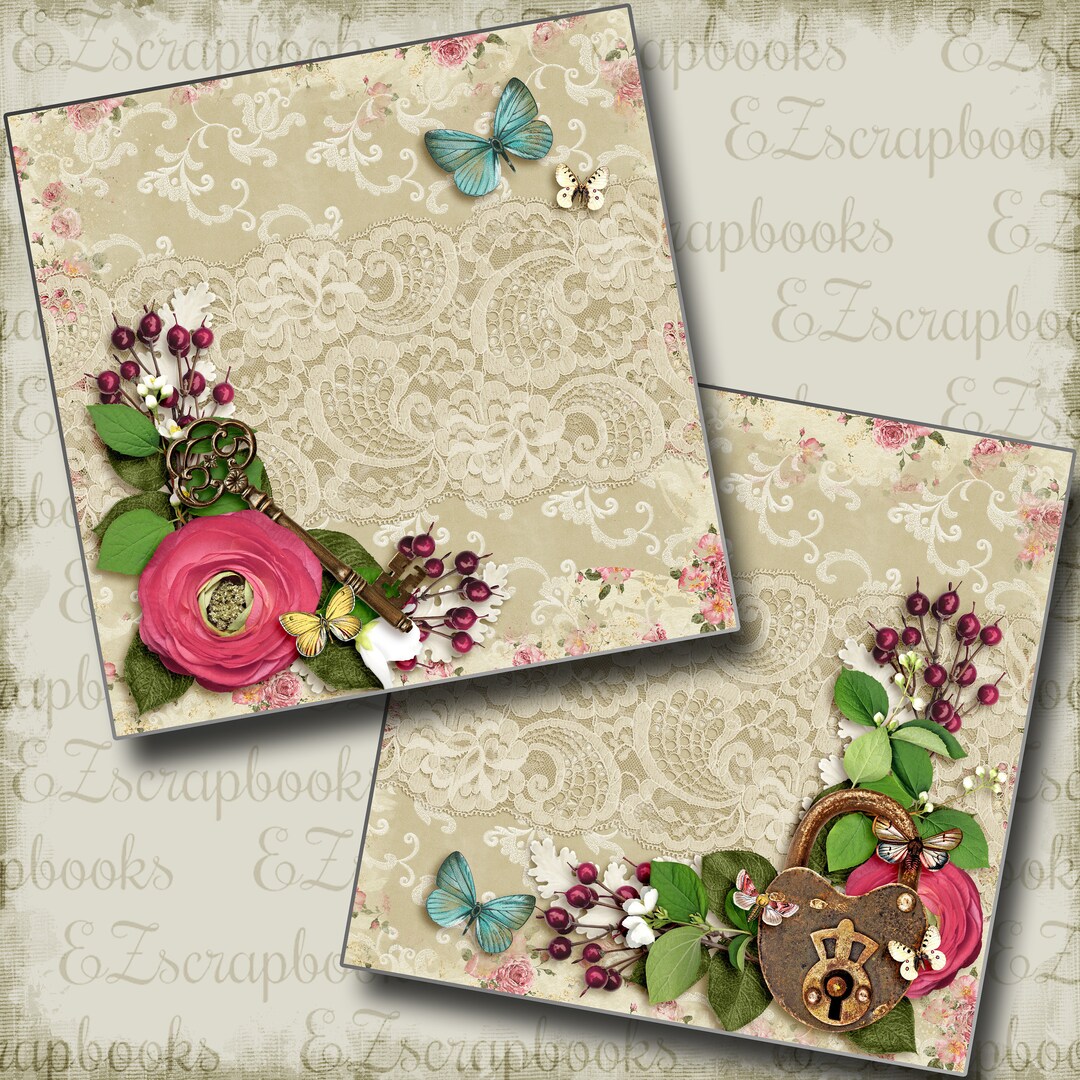 Vintage Lock & Key NPM - 2 Premade Scrapbook Pages - EZ Layout 3943 - Etsy