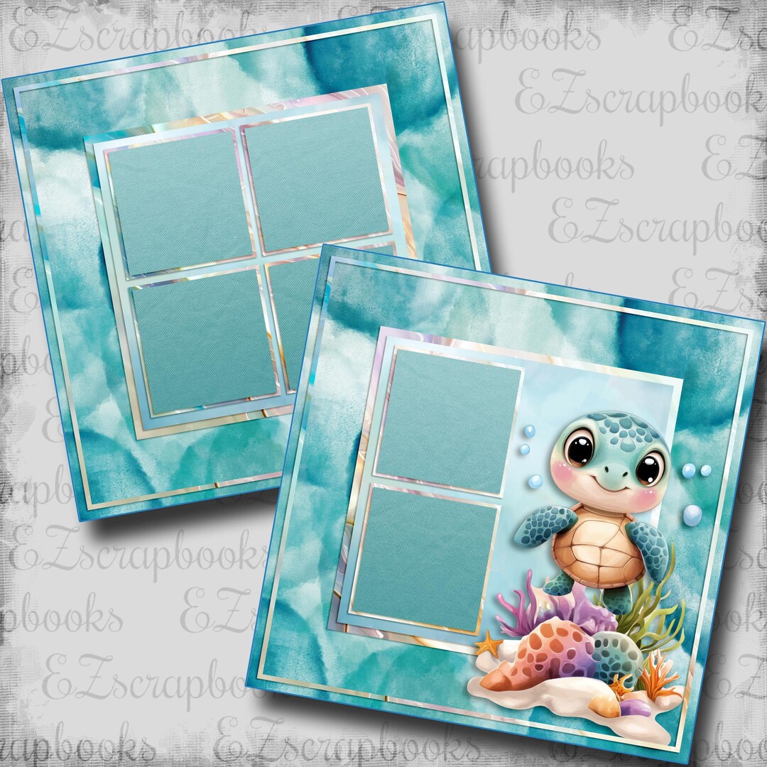 Ocean Turtle Turquoise - 2 Premade Scrapbook Pages - EZ Layout 25-668 ...