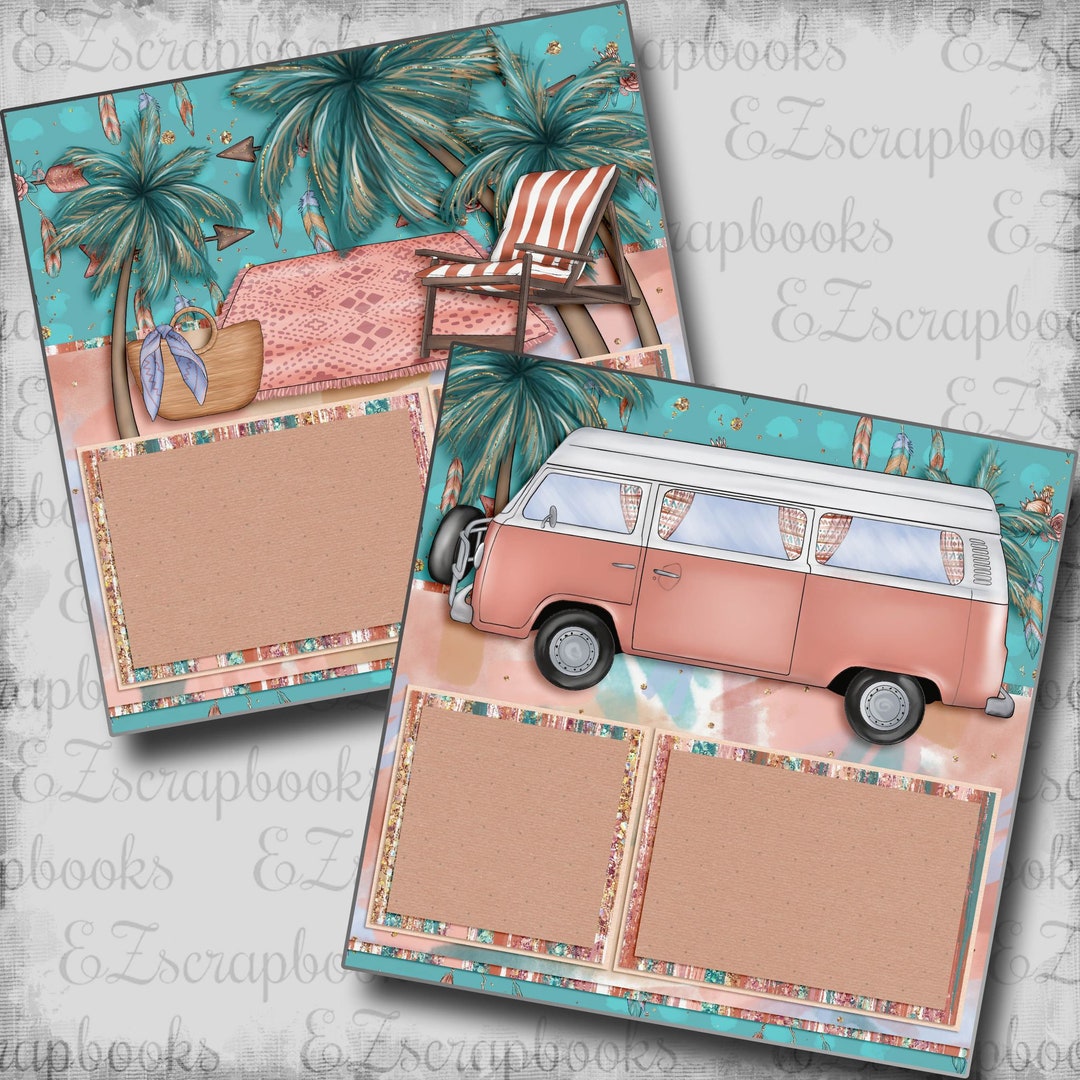 Boho Beach - 2 Premade Scrapbook Pages - EZ Layout 6494 - Etsy