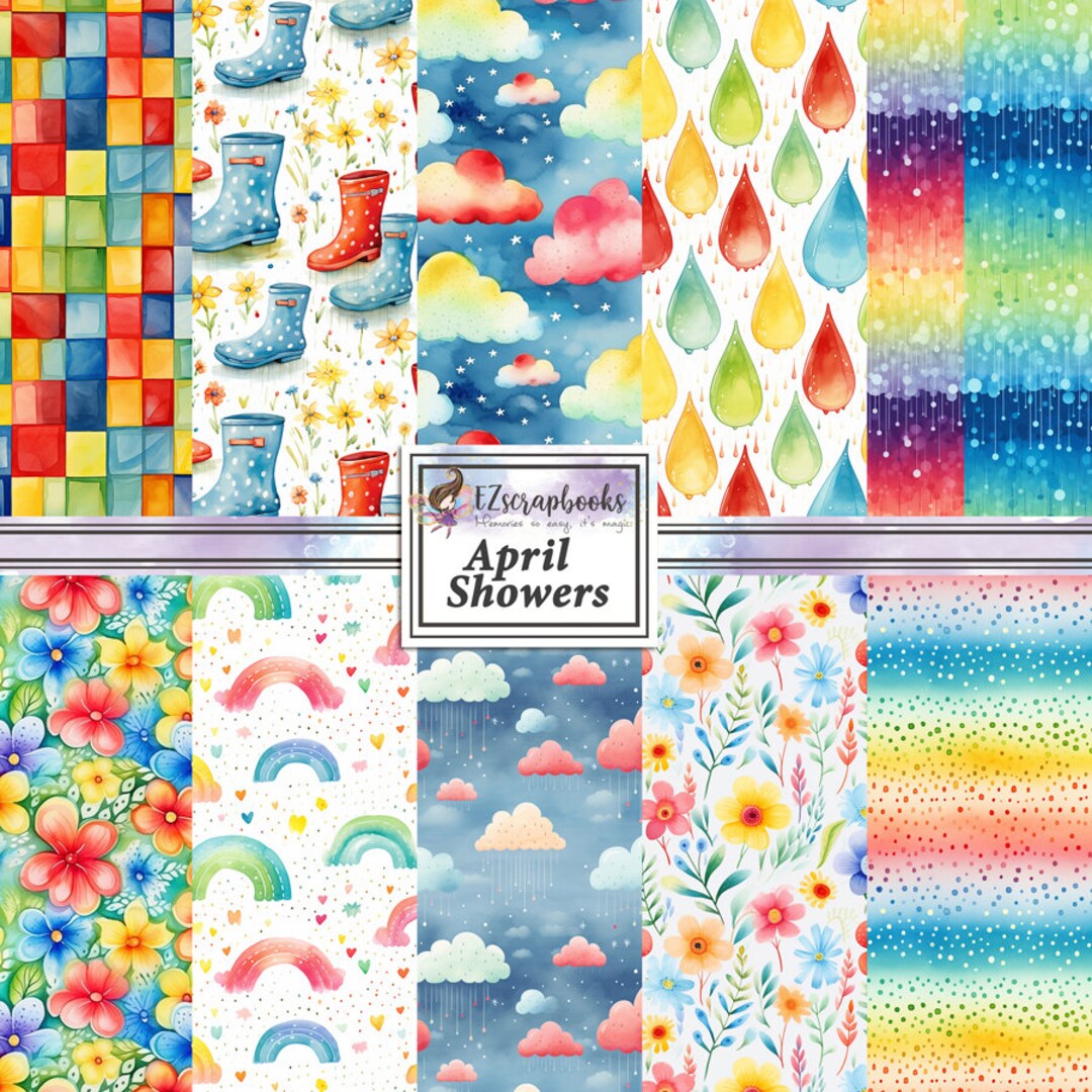 April Showers - Rain - 12X12 Paper Pack - 8744 - Etsy