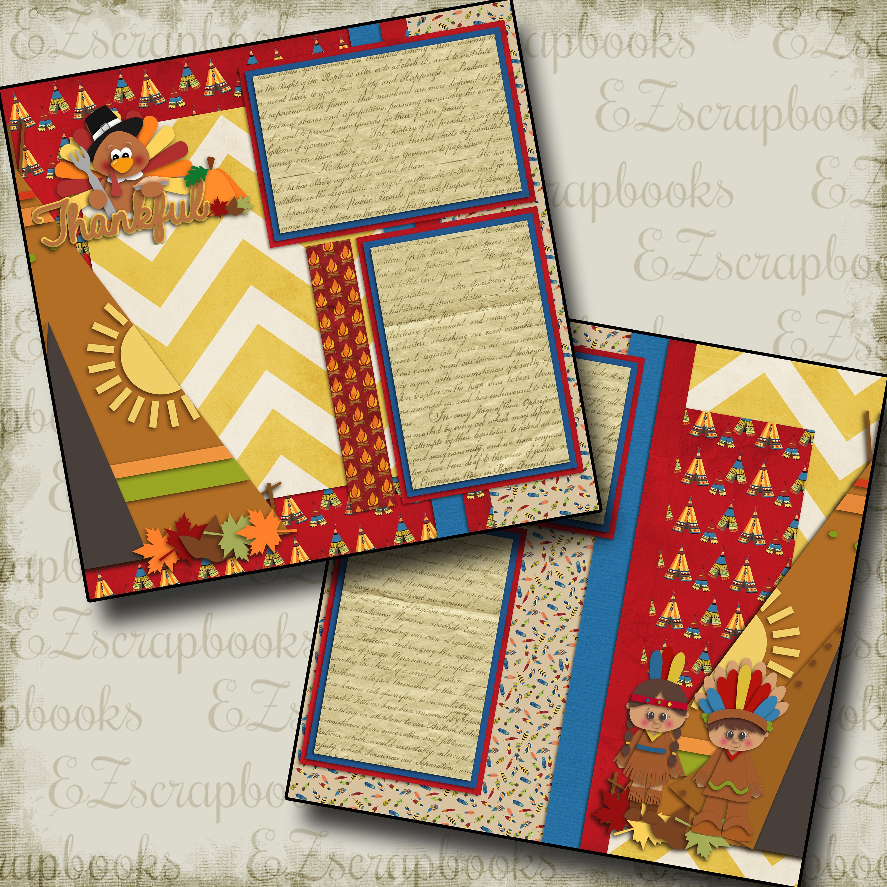 THANKSGIVING 2 Premade Scrapbook Pages EZ Layout 857 | Etsy