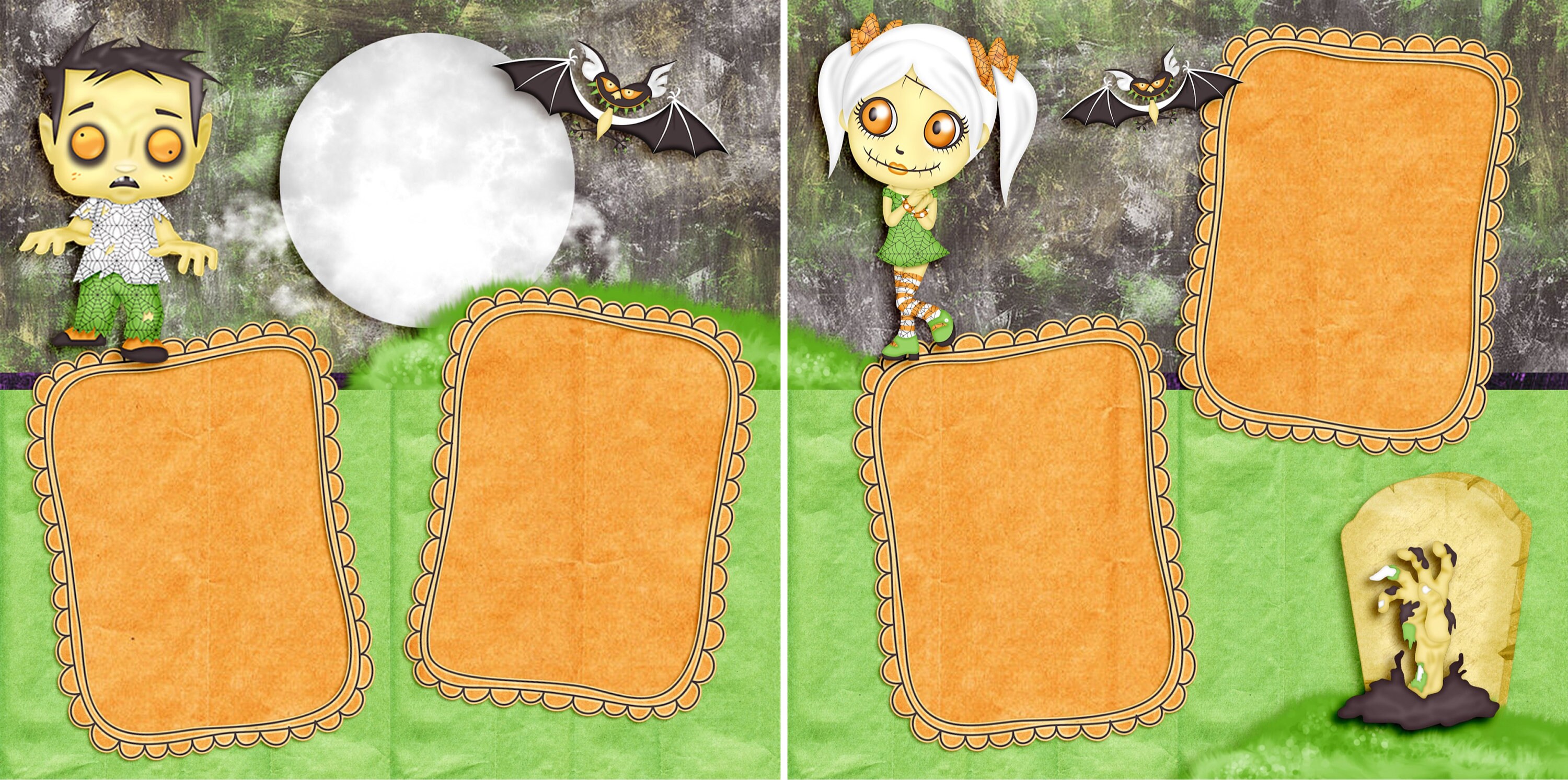 Zombies Halloween 2 Premade Scrapbook Pages EZ Layout | Etsy