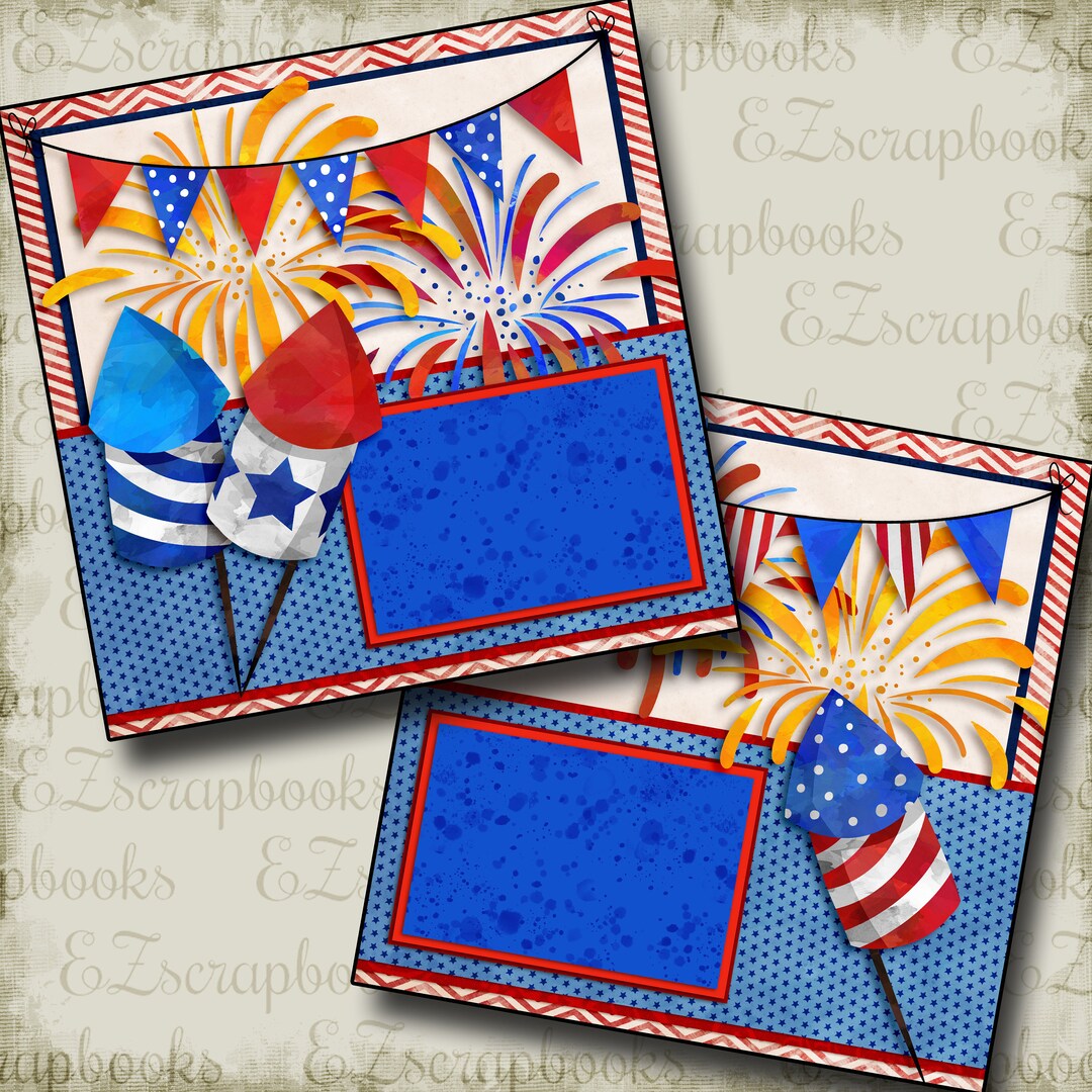 Fireworks - 2 Premade Scrapbook Pages - EZ Layout 2755 - Etsy