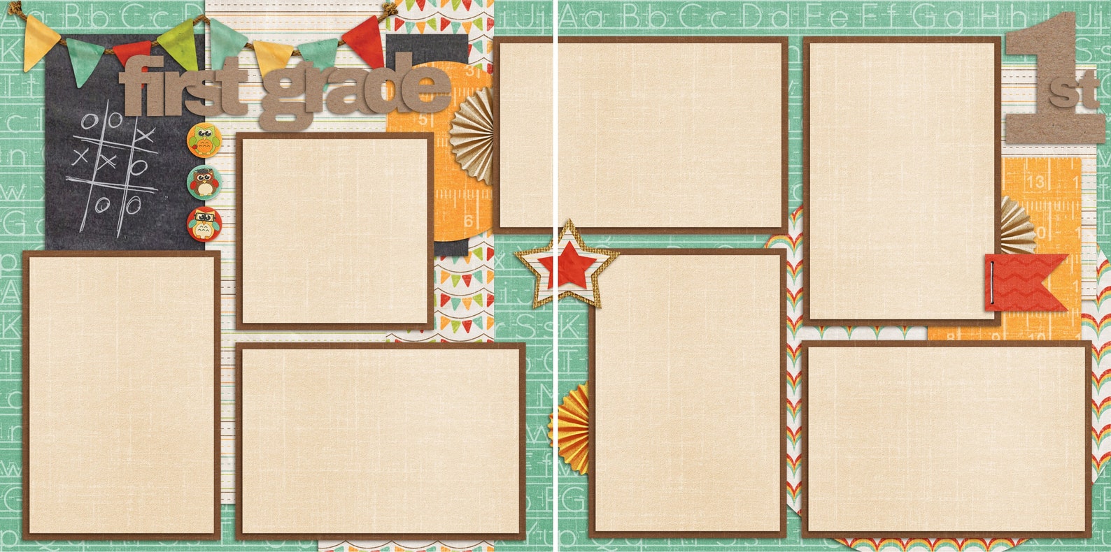 First Grade - School - 2 Premade Printed Scrapbook Pages - EZ Layout ...