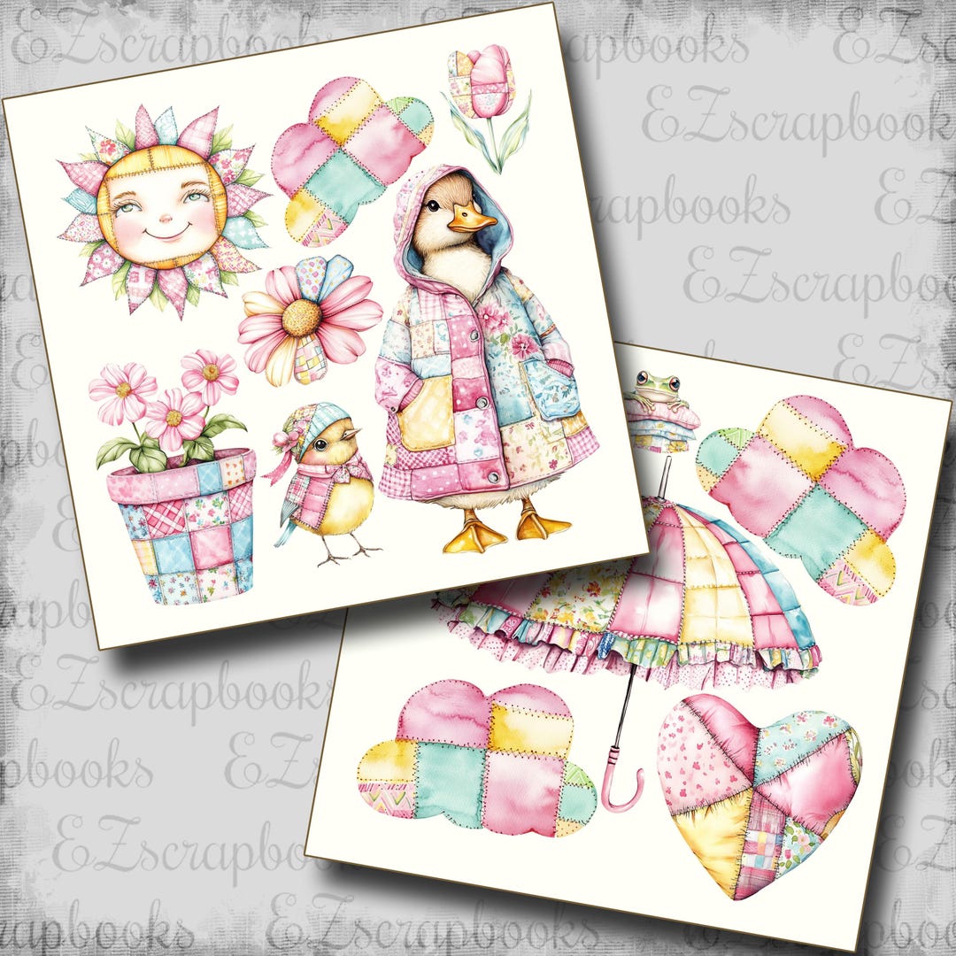 Patchwork Spring Clip Art Sheets - 2 Pages Scrapbook Journal - EZ ...