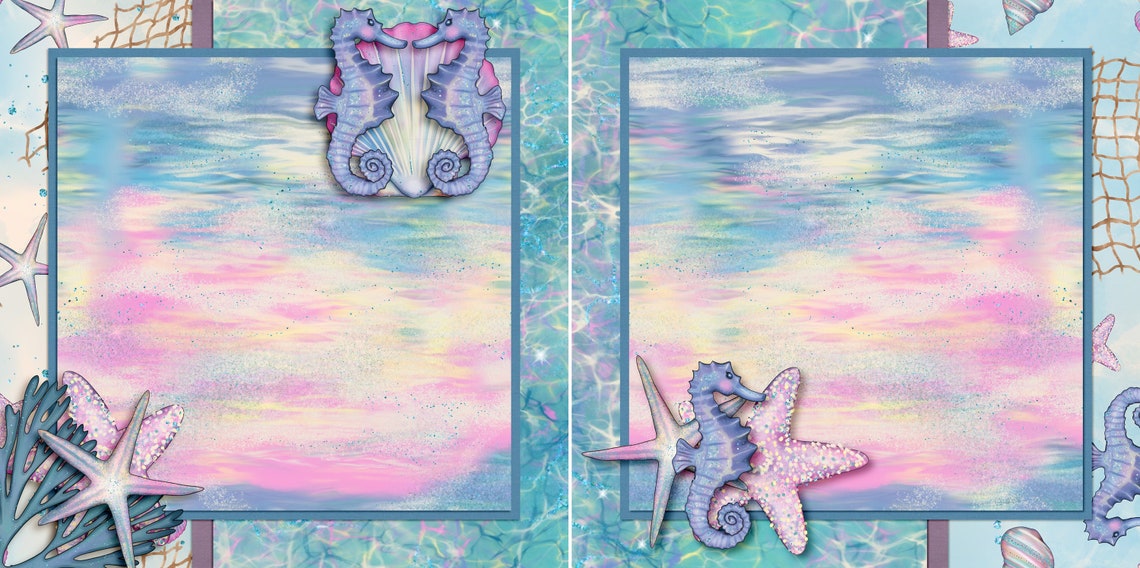 Magical Ocean Background Pages Digital Scrapbook Page Bundle - Etsy