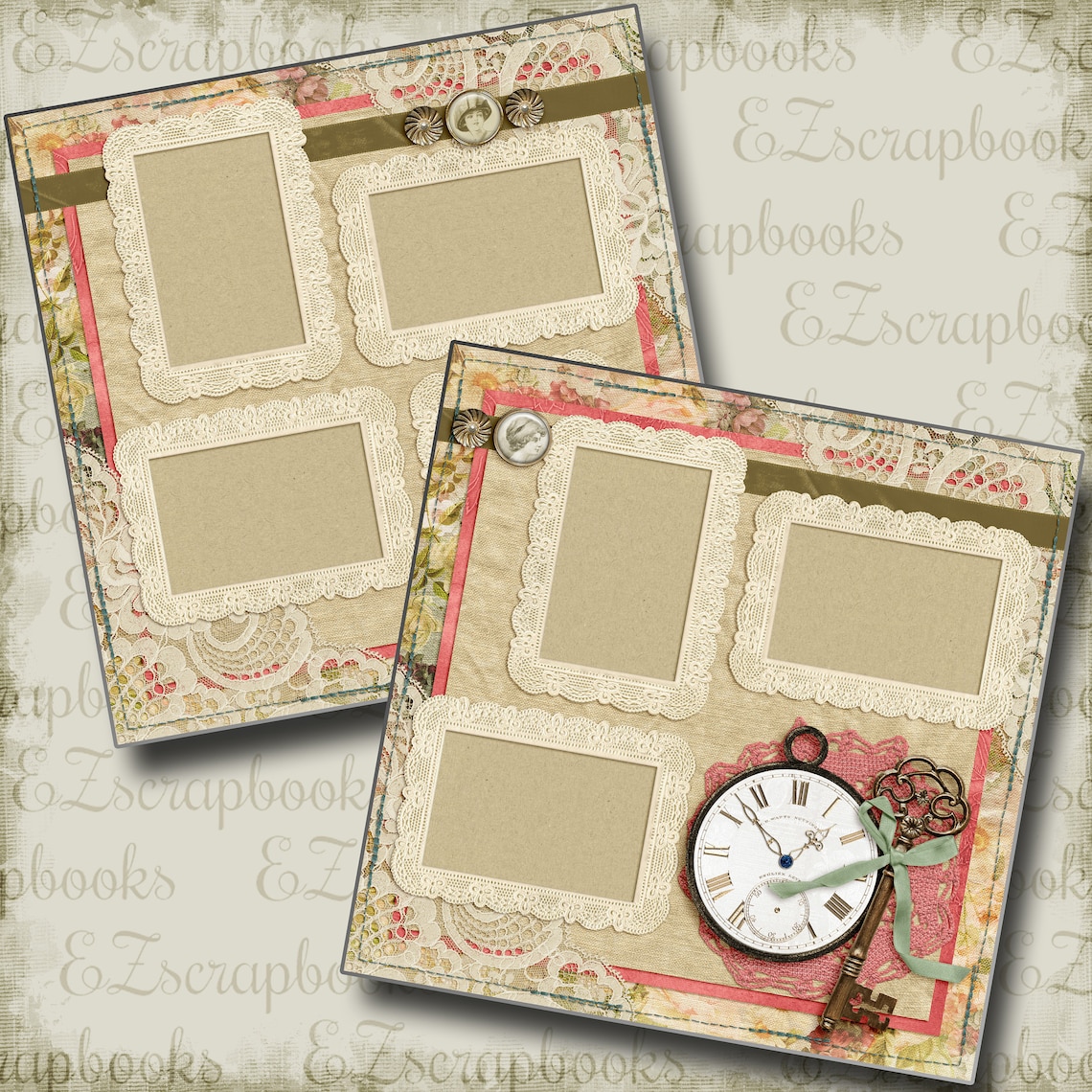 Vintage Lace - 2 Premade Scrapbook Pages - EZ Layout 4242 - Etsy