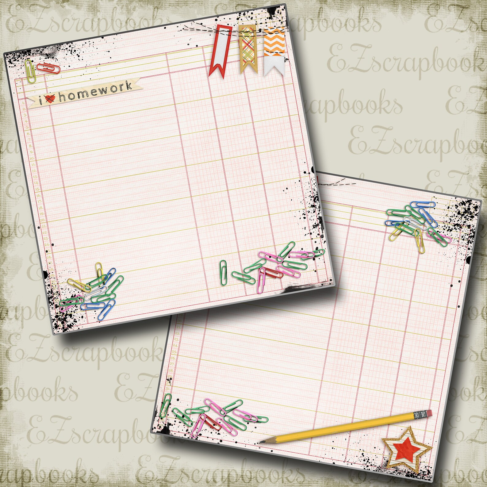 Homework NPM 2 Premade Scrapbook Pages EZ Layout 4305 - Etsy